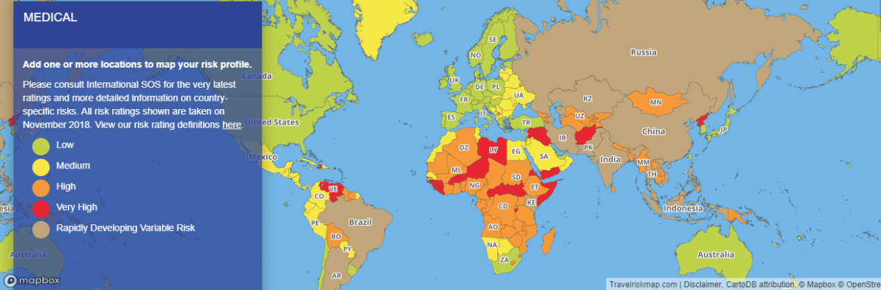 Interactive Map shows the magnitude of medical risk in countries.