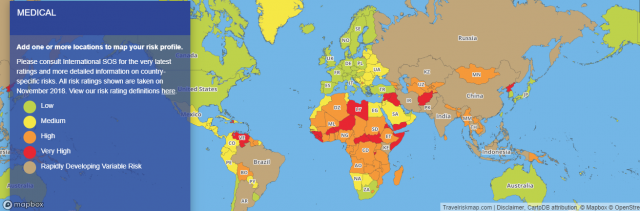 Interactive Map shows the magnitude of medical risk in countries.
