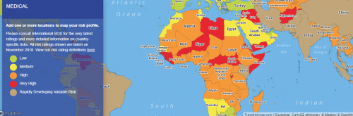 Interactive Map shows the magnitude of medical risk in countries.