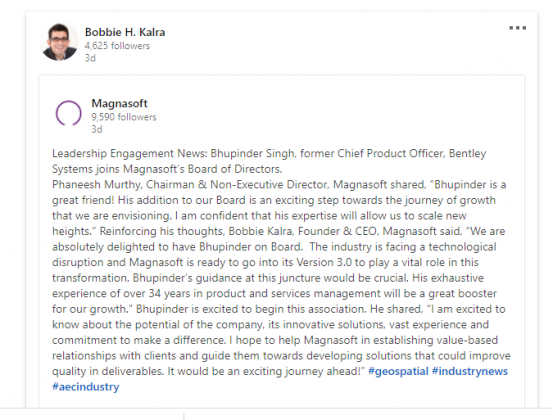 Bentley's former Chief Product Officer joins Magnasoft - Geospatial World