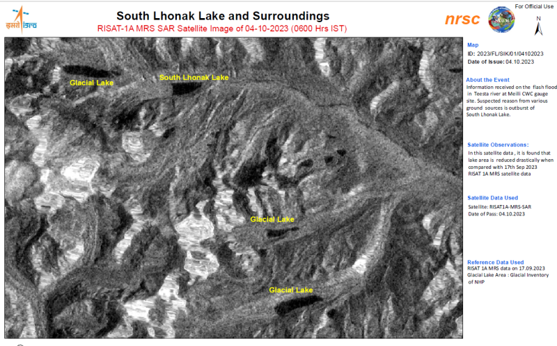 NRSC Releases Satellite Imagery of Sikkim's Lhonak Lake